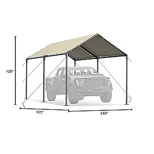 Carport Canopy 10x20 Heavy Duty, Metal Carport Waterproof Carport Garage Tent Outdoor for Car Tuck Boat SUV Party (Beige)