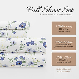Linen Market 4 Piece Full Size Sheet Sets (Light Blue Floral) - Sleep Better Than Ever with These Ultra-Soft & Cooling Bed Sheets for Your Full Size Bed - Deep Pocket Fits 16" Mattress