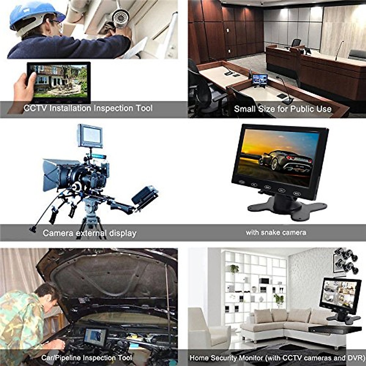 PONPY 7" Ultra Thin 16:9 HD 800x480 Color TFT LCD Display Monitor Touch Button Monitor Screen with AV HDMI VGA Video Input