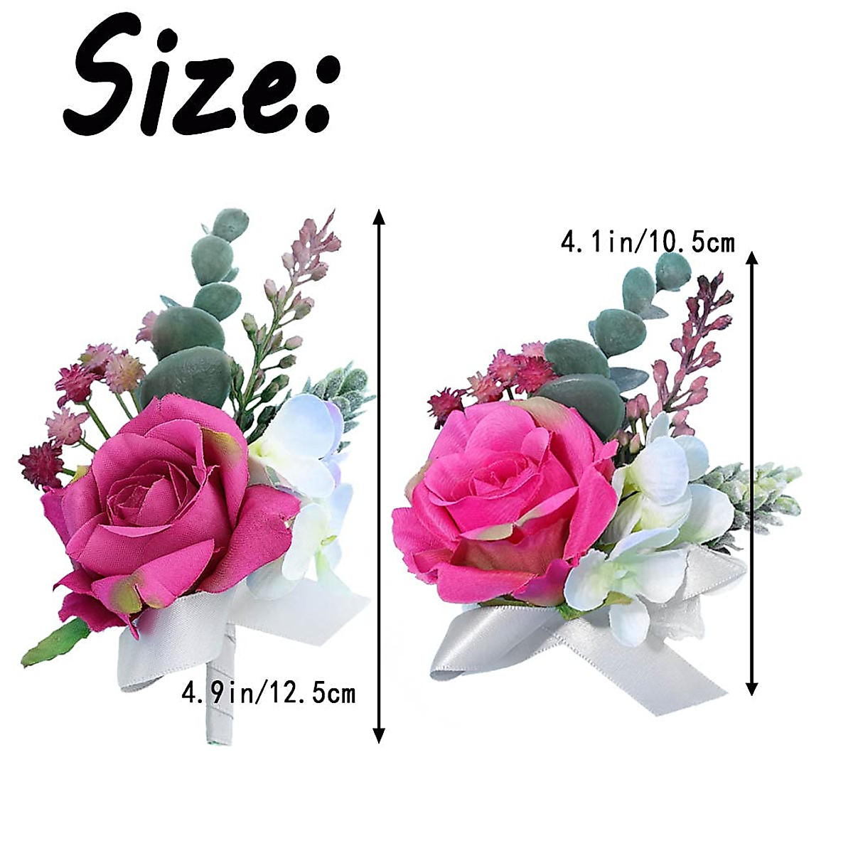 Campsis Wedding Corsage Boutonniere Set Pink Rose Flower Wrist Bride Buttonholes Flower Decor Bride Girls Lady Accessories for Prom and Dinner Party(2pcs)