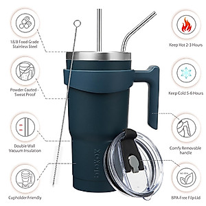 BJPKPK 20 oz Tumbler With Handle Insulated Tumbler With Lid And Straw Stainless Steel Travel Mug Coffee Cups,Navy Blue