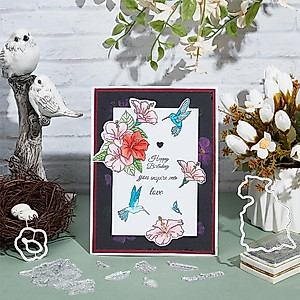 INFUNLY Die and Stamp Set for Card Making Hibiscus Flower Cutting Dies Clear Stamp Set Hummingbird Silicone Stamps Die Cut 3D Stencil Template for DIY Scrapbooking Christmas Craft Album Decoration