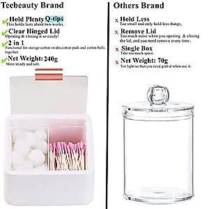 Tecbeauty 2 Slot Cotton Swab Ball Qtip Holder Jar Plastic Container Dispenser Box with Hinged Lid for Bathroom Home Storage Organizer