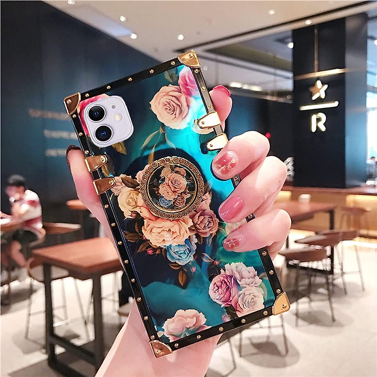 Babemall for iPhone 11 Pro Max 6.5" inch Case, Elegant Romantic Blu -Ray Flower Square [Scratch Resist] Protective Corner Back Cover Case (Flower2)