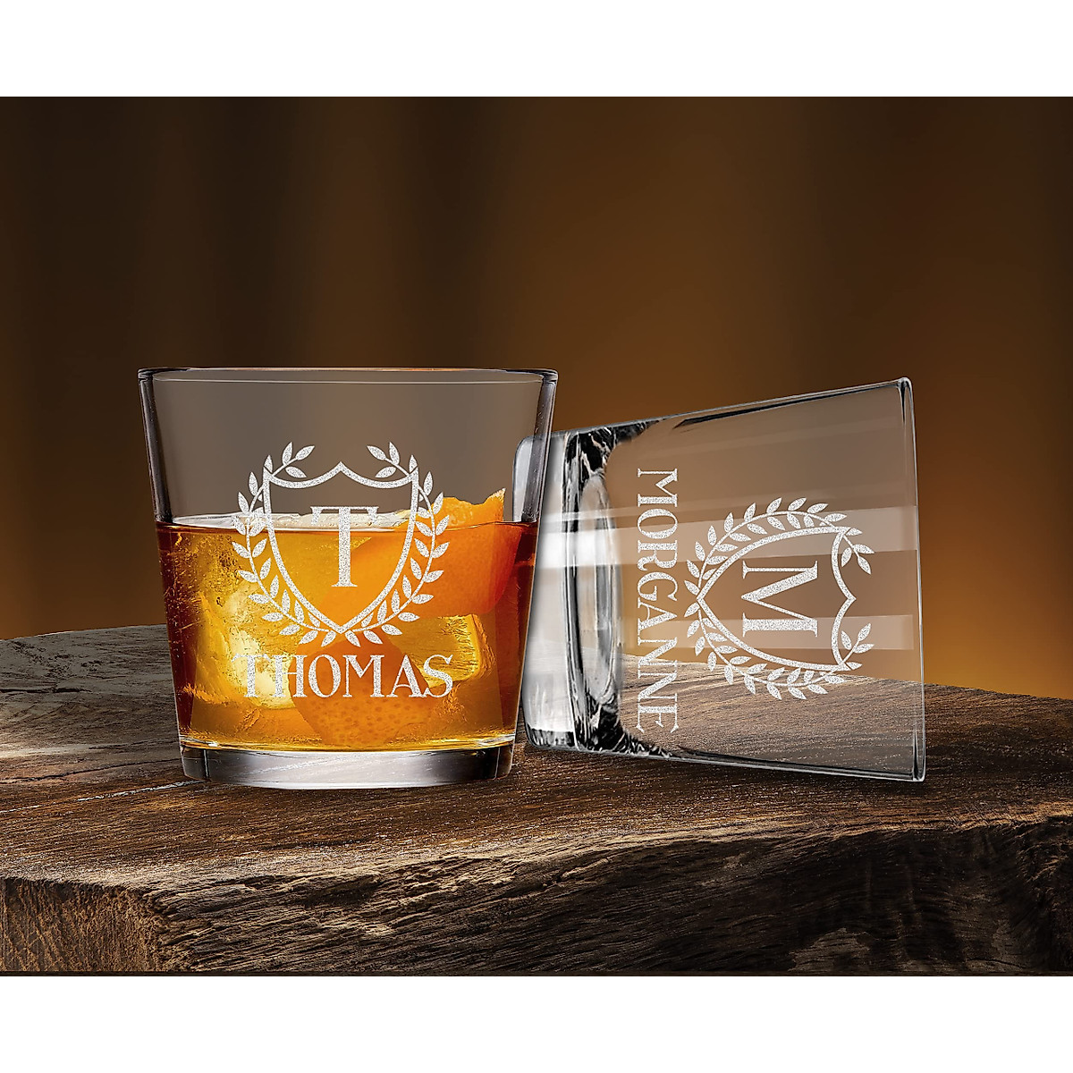 TEEAMORE Personalize Old Fashioned Cocktail Glasses Add Your Name Initial Birthday Anniversary Etched Rocks Whiskey Glass 9oz