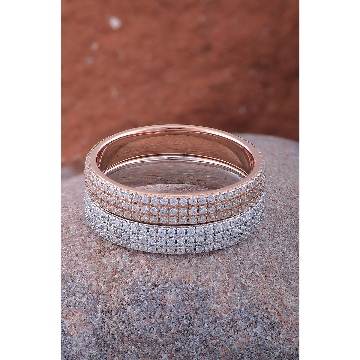 SILVERCLOSEOUT Rhodium Plated Sterling Silver Womens Wide CZ Cubic Zirconia Eternity Band Ring - Size 7