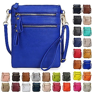 Solene Women's Faux Leather Organizer Multi Zipper Pockets Handbag With Detachable Wristlet Crossbody Bag-WU002(Royal Blue)