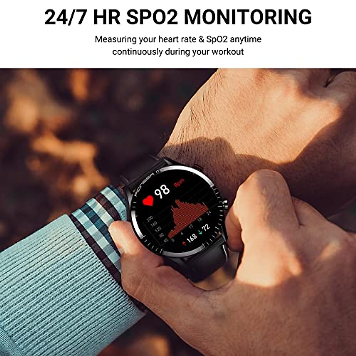 HOAIYO Smart Watches for Men Women (Call Receive/Dial), AMOLED Smartwatch with Heart Rate SpO2 Sleep Calories Counter, Waterproof Fitness Watch for Android iOS Phones (23Black, 1.5")