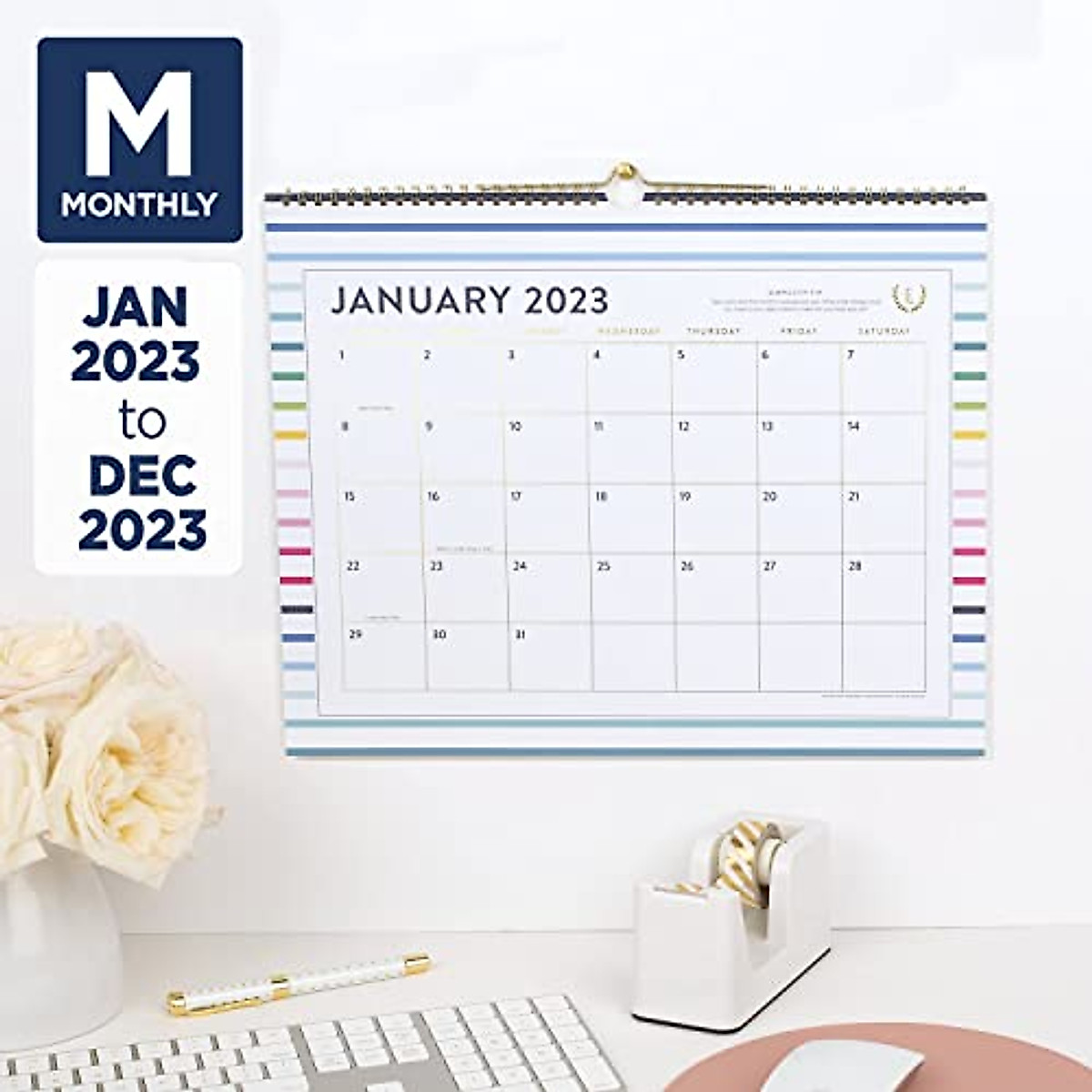 AT-A-GLANCE 2023 Wall Calendar, Simplified by Emily Ley, 15" x 12", Medium, Monthly, Happy Stripe (EL90-707)