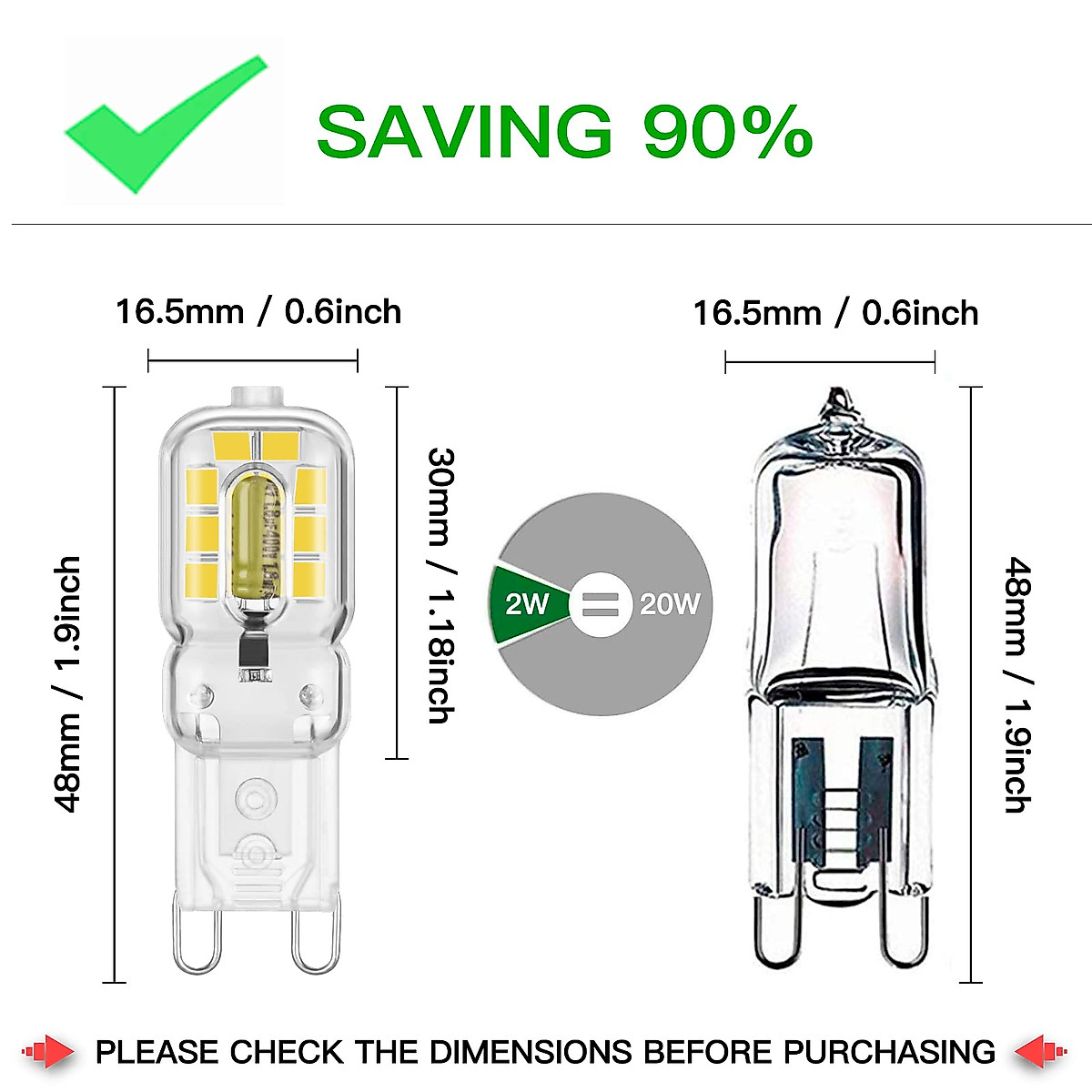 Sriomny, G9 Led Bulb 2W, 20W Halogen Equivalent, G9 Bi pin Base, 4000K, Natural White, Non-dimmable, 360° Beam Angle Bulb AC 120V G9 LED Bulb Transparent housing, 10 Pack