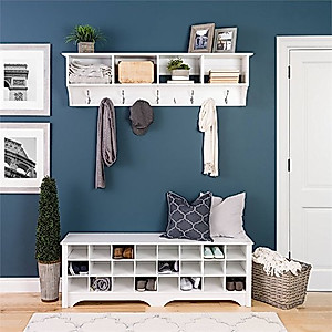 Pemberly Row 60" Wide 24-Pair Shoe Cubby Bench, Shoe Rack, Shoe Storage for Entryway, Mudroom, Hallway, Closet and Garage, White