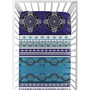 Sweet Jojo Designs Purple Boho Chic Girl Fitted Crib Sheet Baby or Toddler Bed Nursery - Teal Turquoise Blue Plum Black and White Bohemian Colorful Mandala Vintage Patterned Retro Hippie Hipster
