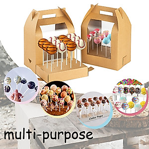 Hzzycaxli 6 Pcs Portable Cake Pop Packaging Box White Cake Pop Holder Cake Pop Stand 18 Holes 8.7 x 5.9 x 11.8 Inches with Clear Window Displaying Small Cake Box for Lollipops (Kraft paper)