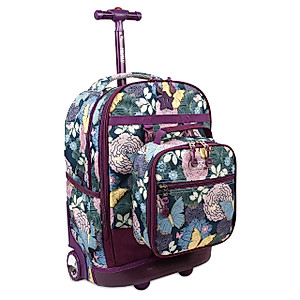 J World New York Kids' Duo Rolling Backpack with Lunch Box Set, Secret Garden, One Size