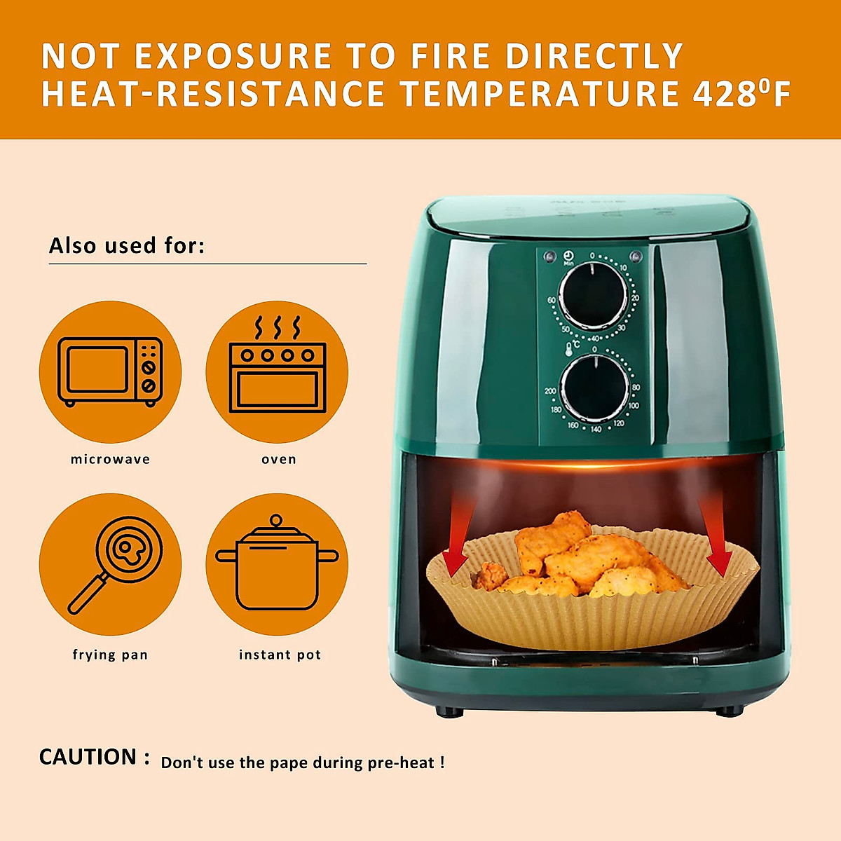 Disposable Air Fryer Paper Liners, 100 Pcs Round Non-Stick Parchment Paper, Oil-proof,Water-proof Cooking Baking Roasting Filter Pater for Air Fryers Basket, Microwave Oven, Frying Pan