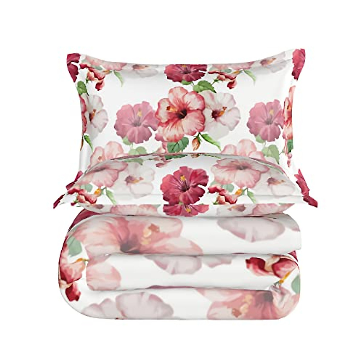 DamnGud Flowers Bedding Set Pink Flowers Duvet Cover Red Flowers Comforter Cover Full Size Quilt with 2 Pillowcases Soft Microfiber (no Comforter)