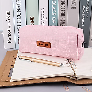 Oyachic Small Pencil Case Zipper Coin Pouch Canvas Pen Holder Marker Cosmetic Makeup Bag for Office Compact Adult Business,Pink