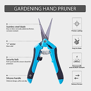 VIVOHOME Gardening Hand Pruner with Straight Stainless Steel Blades Non-stick Pruning Shear Bonsai Cutter Blue for Potting (Pack of 1)