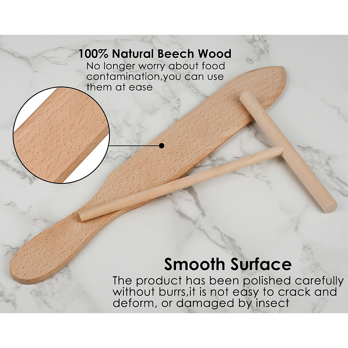 DS. DISTINCTIVE STYLE Crepe Spreader and Crepe Spatula Kit Set of 2 Crepe Tools Wooden Spatula and 4.7-inch T-shaped Tool