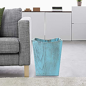 Honest Wood Trash Can,Rustic Farmhouse Style Wastebasket Bin with Handle for Living Room,Bedroom,Bathroom,Kitchen,Office(Blue)