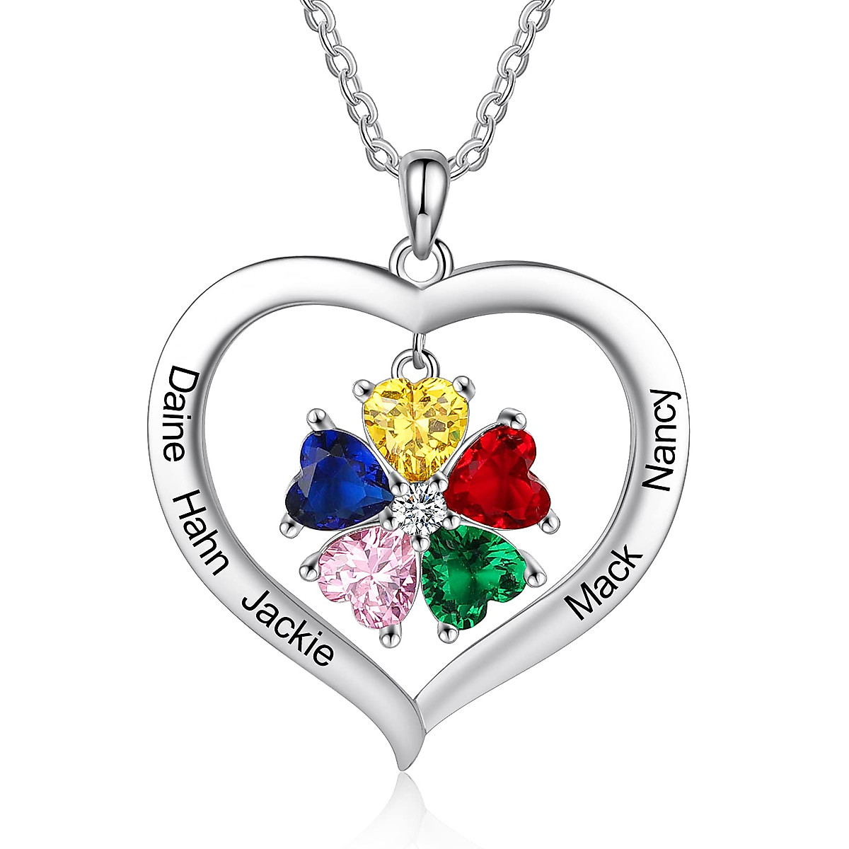 Personalized Names Forever Love Heart Women Necklace with 1-8 Simulated Birthstone Pendant Necklaces for Grandma Family Promise Jewelry Birthday Gift for Her Mom Wife (5 stones)