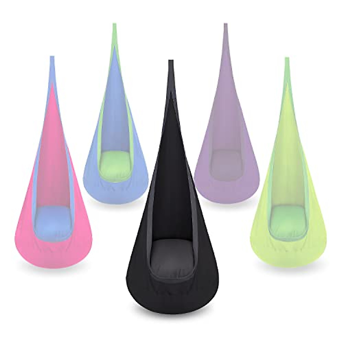 Gold Armour Kids Pod Swing Seat, Child Hammock Chair with Inflatable Pillow, 100% Cotton Hanging Chair for Outdoor and Indoor, Max 176Lbs (Black)