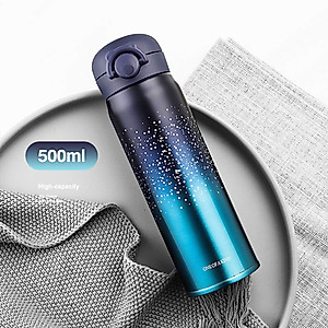 Water Bottle Thermoses Starry Sky, Thermal Vacuum Cups for Hot and Cold Drinks, BPA Free Stainless Steel Insulated Leak-proof Flask for Boys and Girls School Kids Indoor Outdoor Sports(17 oz Blue)