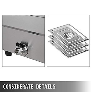 VEVOR 110V Bain Marie Food Warmer 9 Pan x 1/3 GN, Food Grade Stainelss Steel Commercial Food Steam Table 6-Inch Deep, 1500W Electric Countertop Food Warmer 63 Quart with Tempered Glass Shield