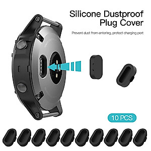 AWINNER 10 Pack Dust Plug Compatible for Garmin Watch Charger Port Protector (Black)