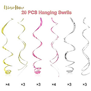 NICROHOME Unicorn Party Decorations, 30PCS Unicorn Hanging Swirl with Glitter Cardboard, Unicorn Birthday Decorations for Girls