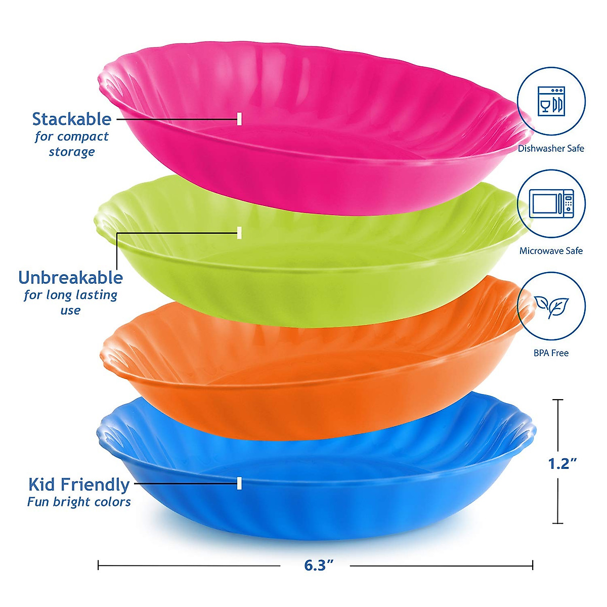 Set of 20 – 6 Inch Kid Plates - Kids Plastic Plates - Reusable Plastic Plates– BPA Free Dinner Plastic Plates for Kids - Food Safe Plastic Reusable Plates – Kids Plates Microwave and Dishwasher Safe