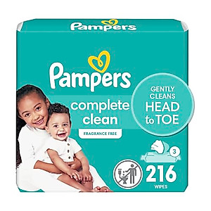 Baby Wipes, Pampers Baby Diaper Wipes, Complete Clean Unscented, 3X Pop-Top Pack, 216 Count