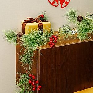 KaKaPops Christmas Garland with Lights, 6 FT Battery Operated Garland with 60 LED Lights, Timer, Lighted Garland with Berries Pine Cones for Mantle Stairs Railing Home Xmas Decoration Indoor