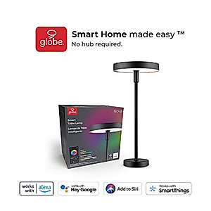 Globe Electric 67240 Wi-Fi Smart Table Lamp, Satin Black, No Hub Required, Voice Activated, 7 Watts, Multicolor Changing RGB, Tunable White 2000K - 5000K, 400 Lumens, 50,000 Hours, 80 CRI