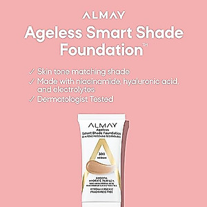 Almay Anti-Aging Foundation, Smart Shade Face Makeup with Hyaluronic Acid, Niacinamide, Vitamin C & E, Hypoallergenic, -Fragrance Free, 400 Beige, 1 Fl Oz (Pack of 1)