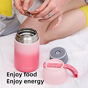 ChugJug Thermo for Hot Food for Adults Kids | Wide Mouth, 18 oz Insulated Food Container with Spoon, Leakproof Soup Thermo for School Office Travel, Thermal Steel Food Jar Easy to Carry (Pink)