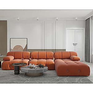 MGH Convertible Modular, Minimalist Couch with Ottomans, L-Shaped Velvet Sofas Couches, 4-Seat Sofa Couch Sectional with Reversible Chaise for Living Room (Orange)