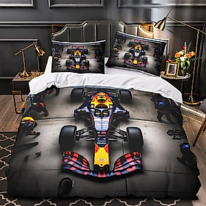 NOLLAM Formula-Racing Racing Lovingly Bedding Set Hidden Zipper Contests Duvet Cover Set with Pillowcases Quilt Cover Set Soft Microfiber Comforter Cover Various Sizes for Kids Adults Full（203x228cm）