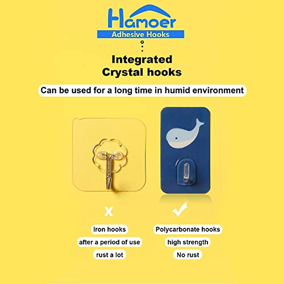 Hamoer Self-Adhesive Wall Hooks for Bathroom Kitchen Laundry Waterproof Non-Rust Color Pattern Home Improvement Sticky Hook 8Pack, Multicolor