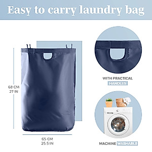 Lonbet - Laundry Hamper with Lid Cover - Sturdy Tall Bamboo Laundry Basket Clothes Organizer - Aesthetic Bedroom Fabric Bin - Big Bathroom Dirty Clothes Hamper - Removable Bag - XL 100 Liters - Blue