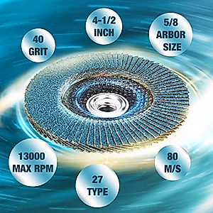 WORKPRO 5 Pack Zirconia Flap Disc, 40 Grit, Angle Grinder Sanding Disc, 4-1/2 inch Grinding Wheels, Flap Wheel Type#27 for Metal Grinding, Blending and Smooth Finishing