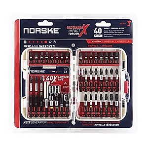 Norske Tools 40pcs Screwdriver Bit Set, Impact Torsion, PH Bits, SQ Bits, Torx Bits, Magnetic PH & SQ Float Collar, Socket Adapters, Nutsetters and Magnetic Bit Holder