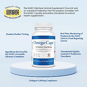 Omega-Caps for Medium Breeds-Vet Formulated for Joint & Heart Health, Healthy Radiant Skin & Coat, Reduces Shedding. Contains Omega 3 for Immune System Support, Easy to Dose Soft Gel Capsules 180 CT