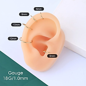 COCHARM 18 Gauge Cartilage Earrings 14k Solid Gold 18g Nose Septum Rings 8mm Helix Daith Earrings for Women