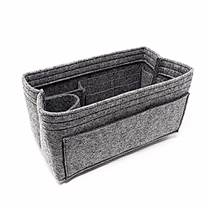 SORTE. Lightweight Felt Purse Insert Organizer With Credit Card Slots For Handbag & Tote Bag… (Grey)