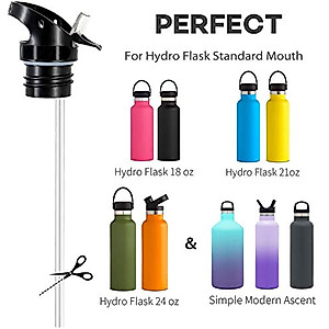 Straw Lid for Hydro Flask Standard Mouth - Multi-Compatible with Simple Modern Ascent Lid for 1.91" Mouth 18 oz, 21 oz, 24 oz Insulated Water Bottle Flip Top (B-1 PC)
