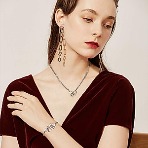 FindChic Handcuff Necklace Partners in Crime Stainless Steel Curb Chain Interlocking 18inch Statement Necklace for Women Men Goth Punk Jewelry