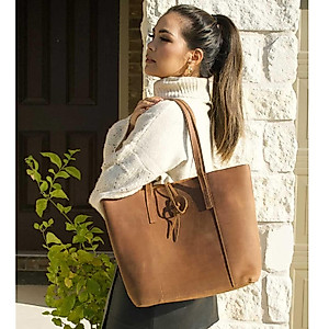 S-ZONE Vintage Genuine Leather Tote Bag for Women Large Shoulder Purse Handbag with Clutch Bag