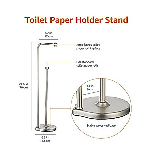 Amazon Basics Free Standing Bathroom Toilet Paper Holder Stand with Reserve, Silver Nickel