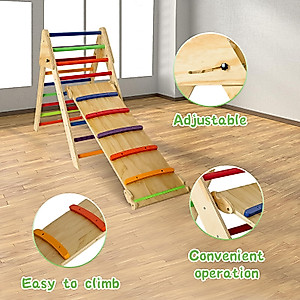 Babion Pikler Triangle Set, 2-in-1 Toddler Climbing Toys Indoor, Indoor Playground Climbing Toys for Toddlers, Indoor Jungle Gym, Montessori Climbing Set with Triangle & Ramp